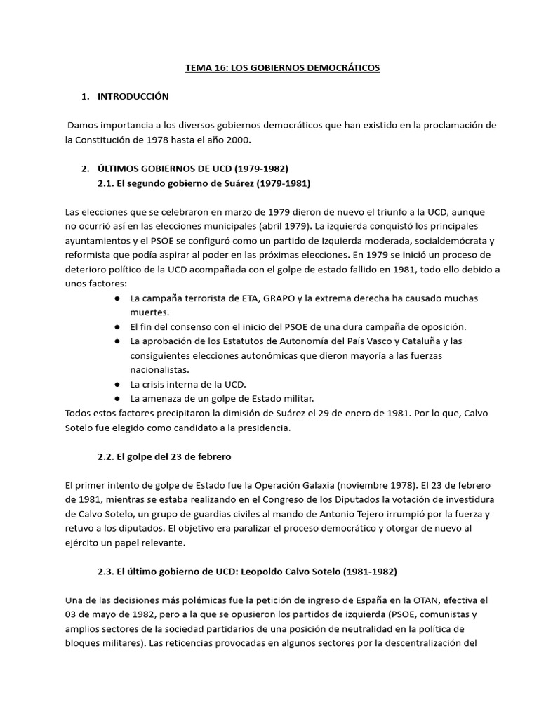 Tema 16 - Los Gobiernos Democráticos | PDF