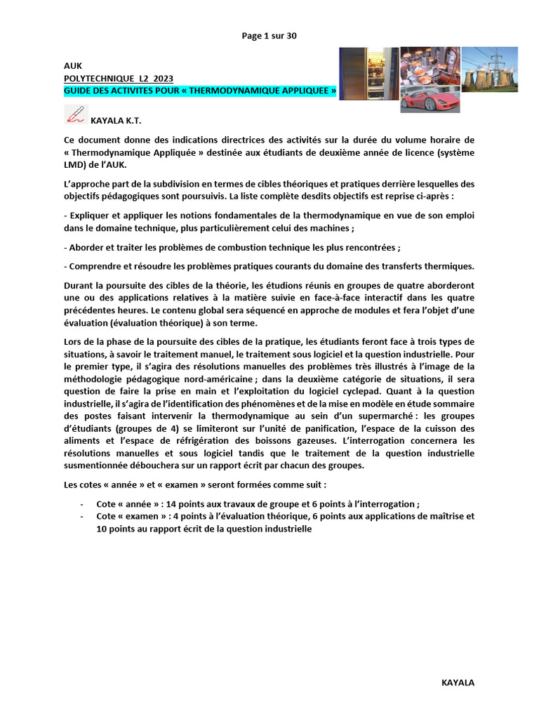 KAYALA - Thermo Appliquée - Polytech - AUK - 2023 | PDF