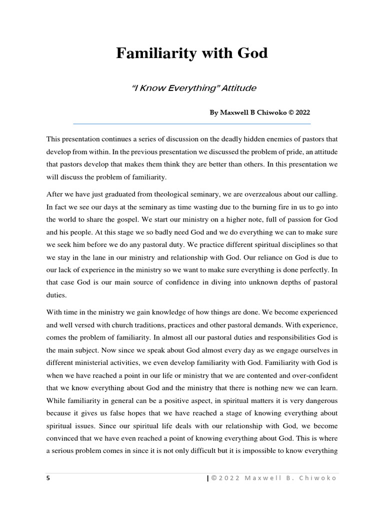 Chiwoko - Familiarity - A Pastor's Deadly Enemies Fromwithin | PDF