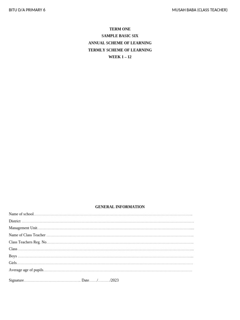 Basic Six Term One Lesson Plan | PDF