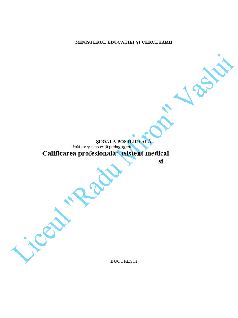 Calificarea Profesională: Asistent Medical Balneofiziokinetoterapie Și ...