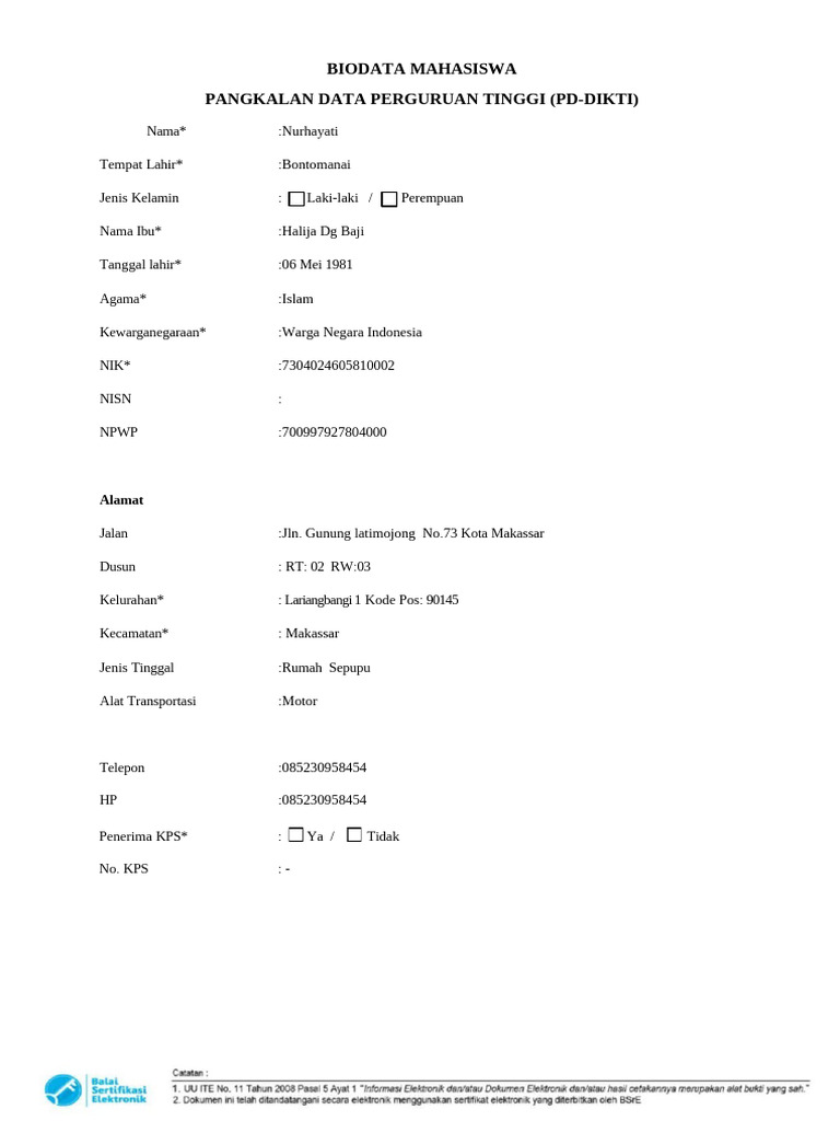 Contoh BIODATA-MAHASISWA | PDF
