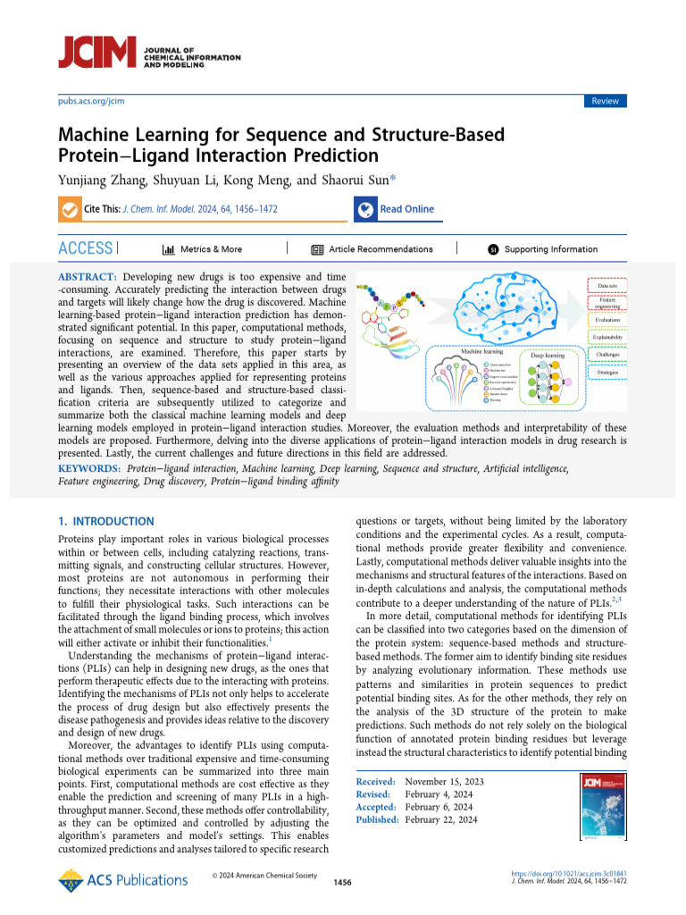 Review Machine Learning For Sequence and Structure Based Protein Ligand Interaction Prediction | PDF