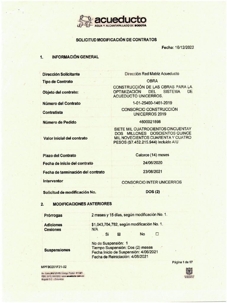 Solicitud Modificación 2019 | PDF