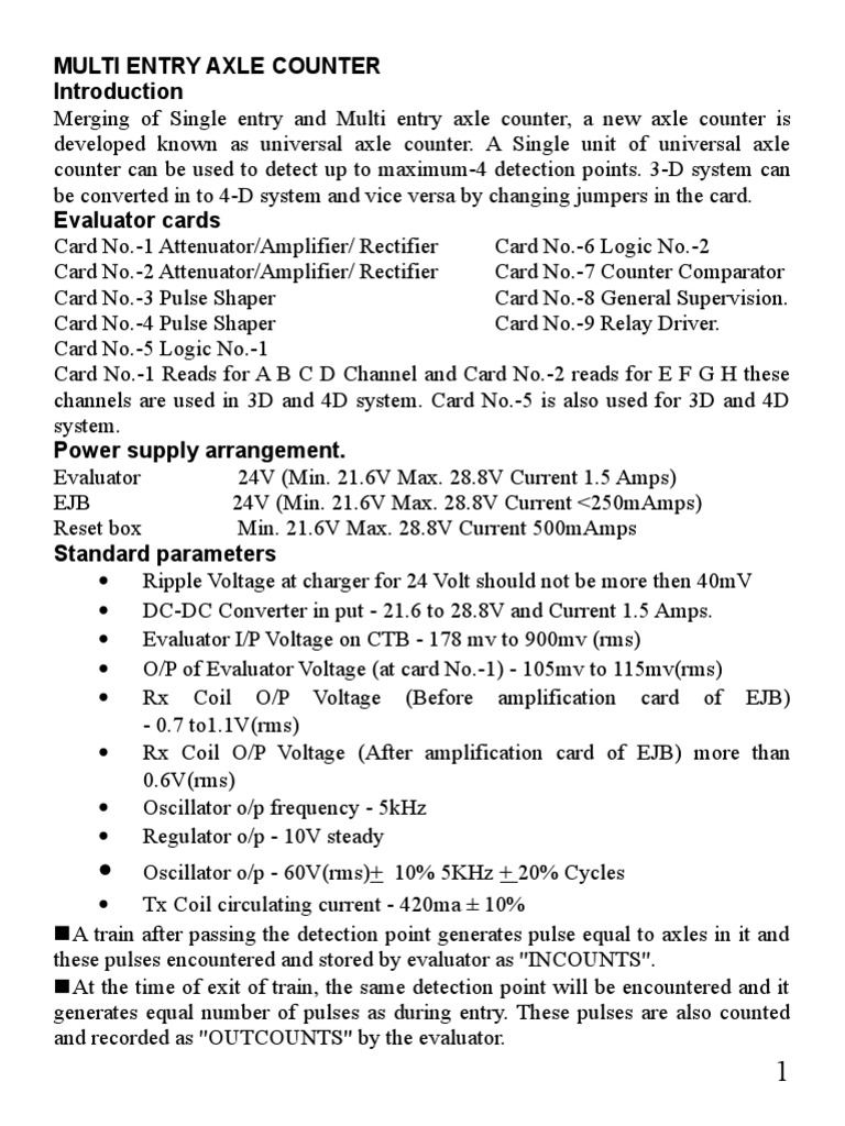 Maintainence Note On Multi Entry Axle Counter For Indian Railways | PDF ...