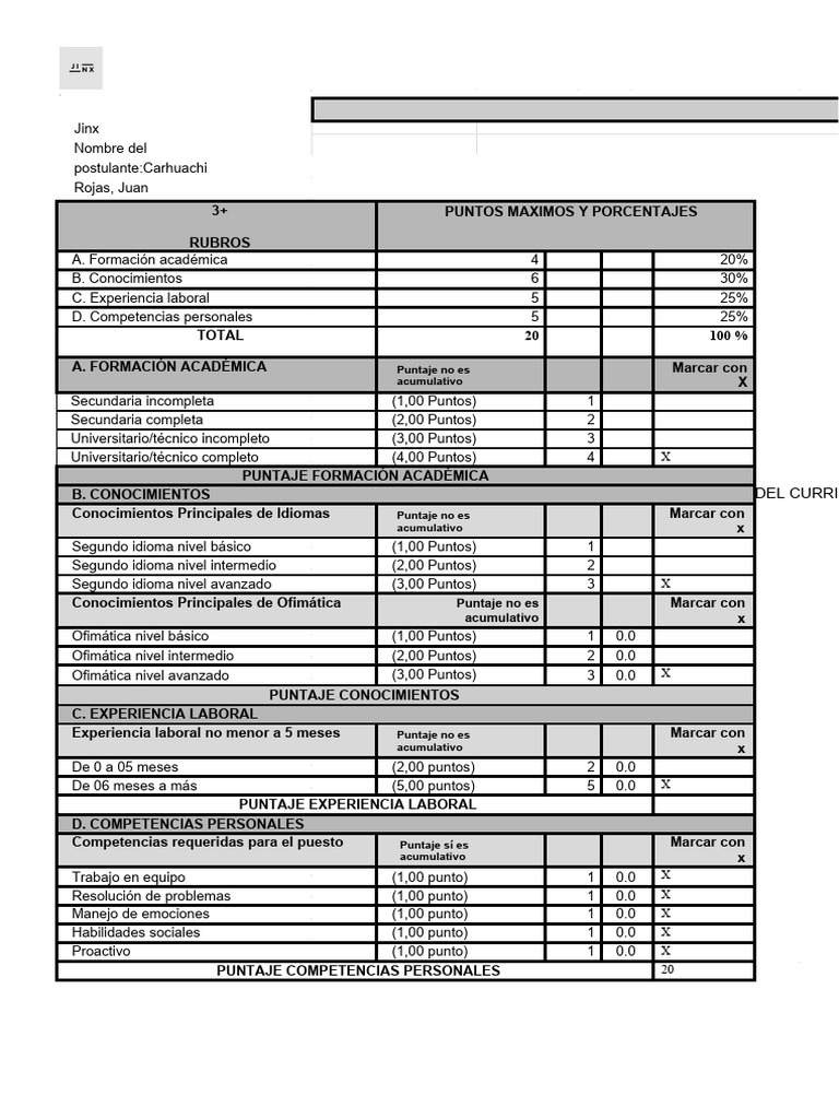 Modelo Tabla Eva CV 2 PDF | PDF