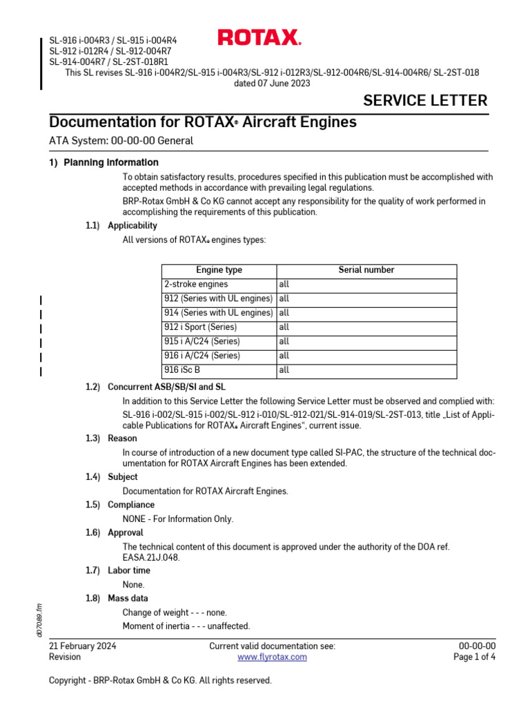 SL-Documentation For ROTAX Aircraft Engines | PDF
