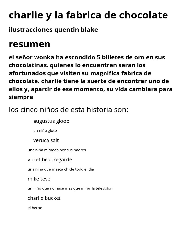 Charlie y La Fabrica de Chocolate | PDF