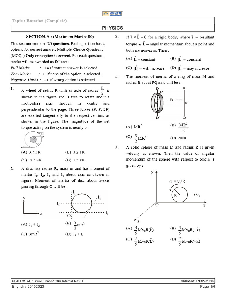 SECTION-A: (Maximum Marks: 80) : Topic: Rotation (Complete) | PDF