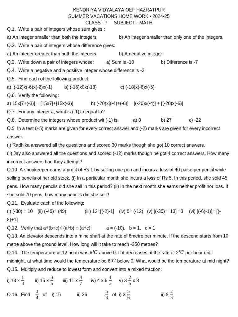 Class 7 HW | PDF | Length | Numbers