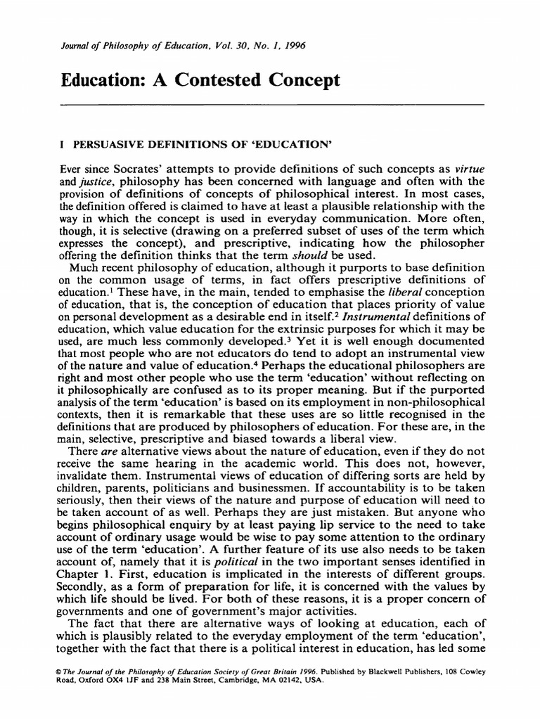 Education A Contested Concept 1996 | PDF
