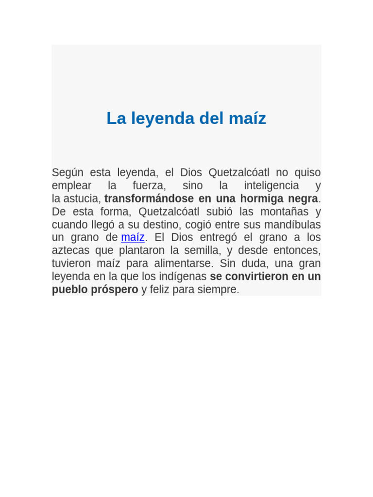 La Leyenda Del Maíz | PDF