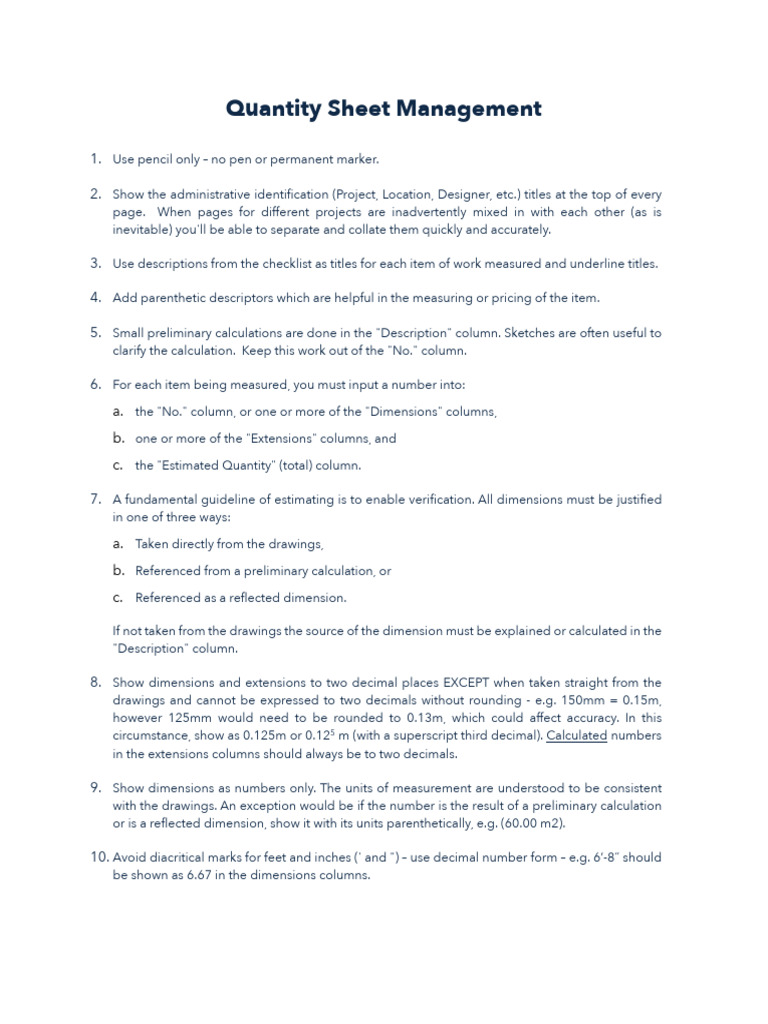 Quantity Sheet Management Guidelines | PDF | Numbers | Teaching Methods ...