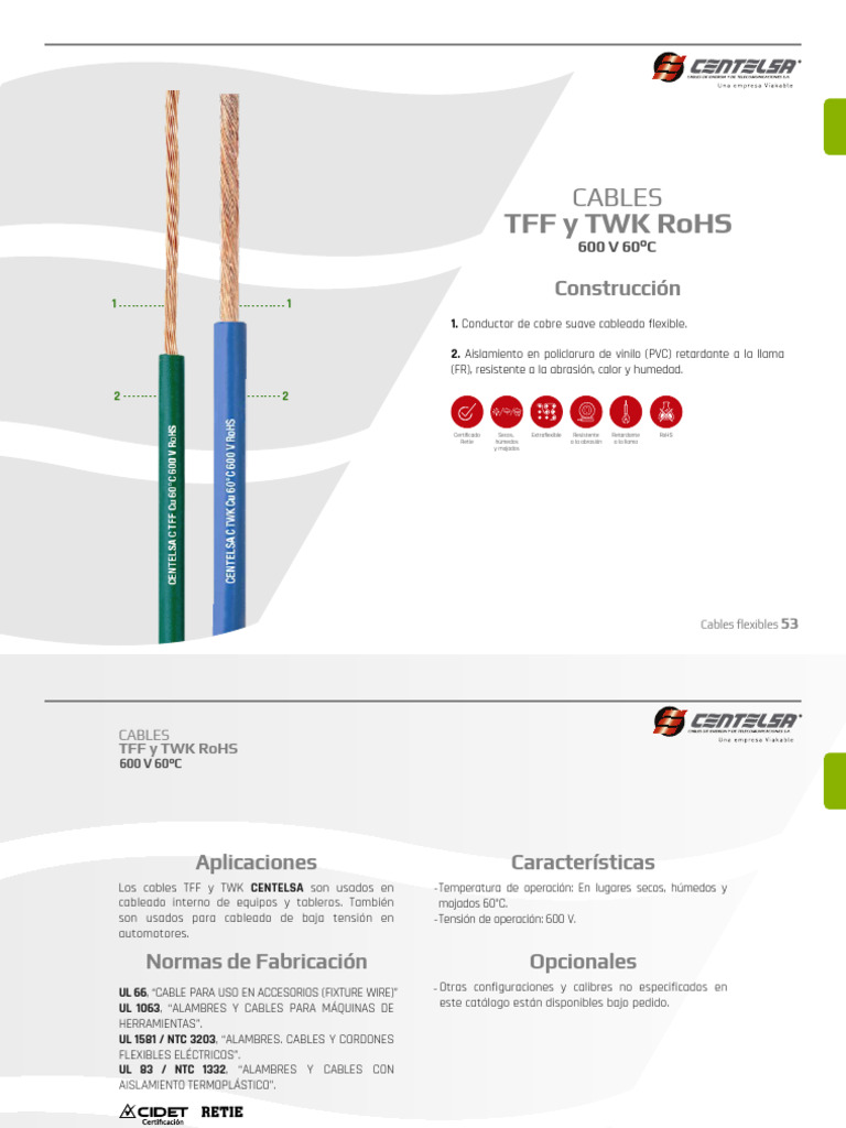 Cable Felxibles Cables TFF y TWK Rohs 600v 60c | PDF