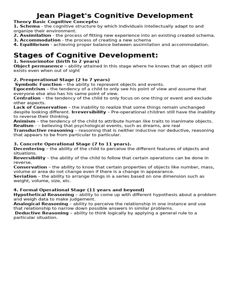 Stages of Cognitive Development by Jean Piaget | PDF | Science ...