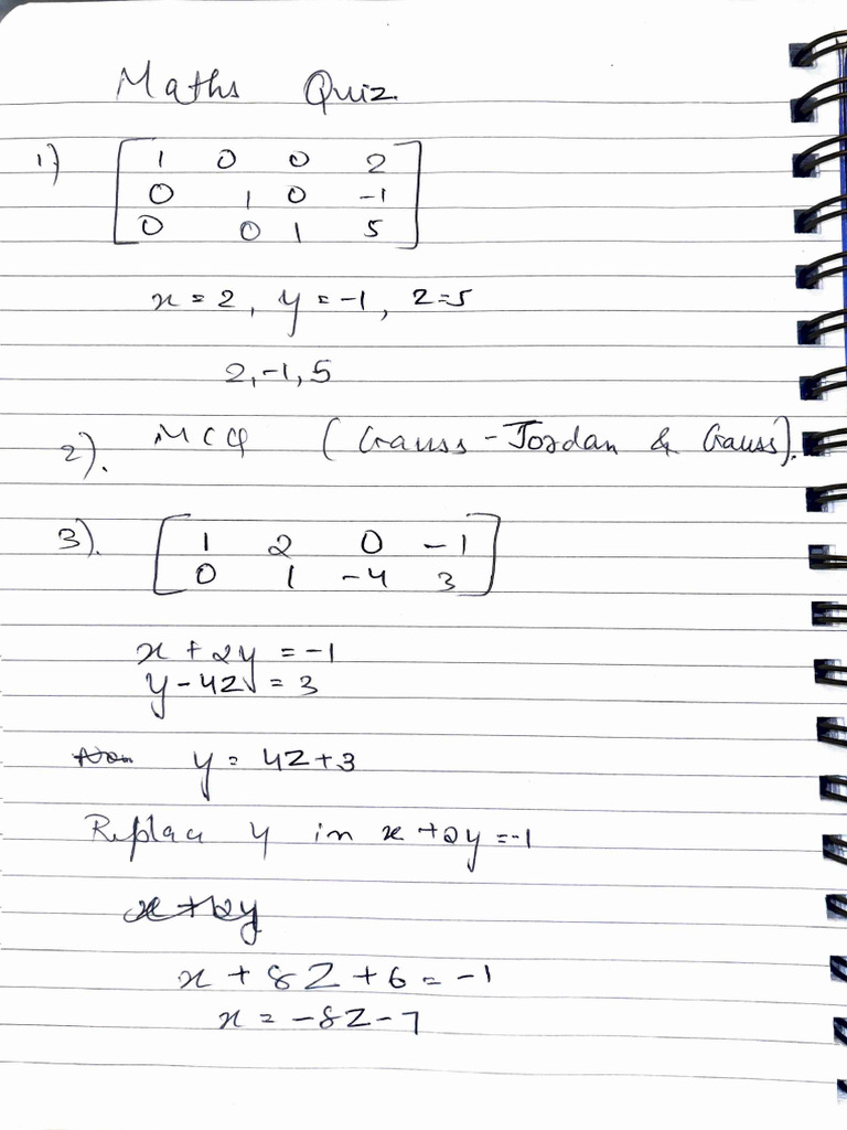 Linear Algebra & Statistics Quiz 2 - Solutions | PDF