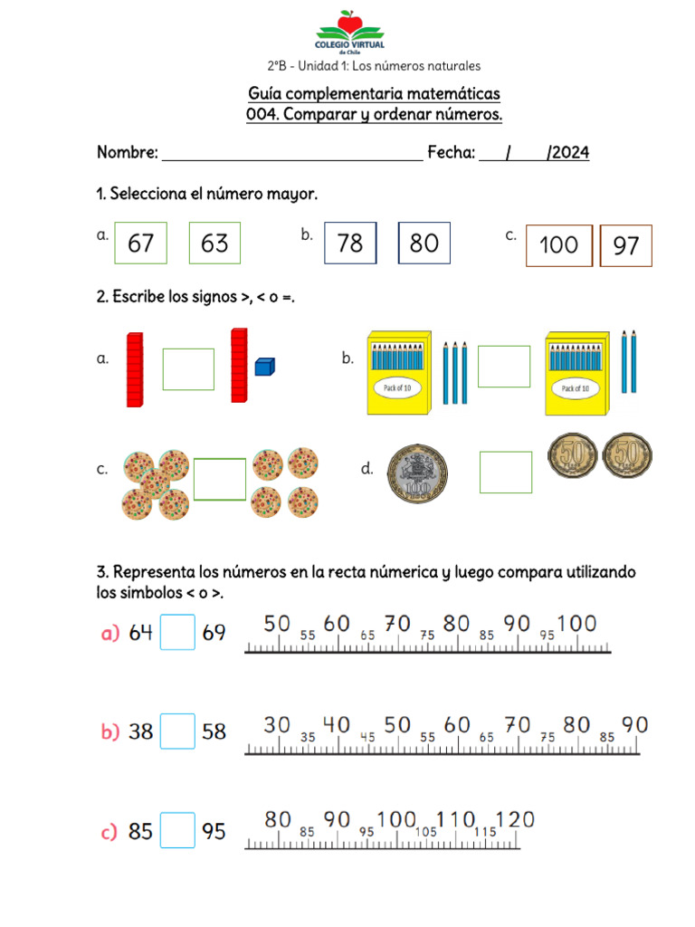 004-2°b-Matemáticas-Unidad 1-Comparar y Ordernar Números-Guía de Trabajo | PDF