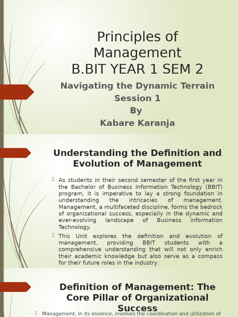 Principles of Management BBIT 2024 Session One | PDF