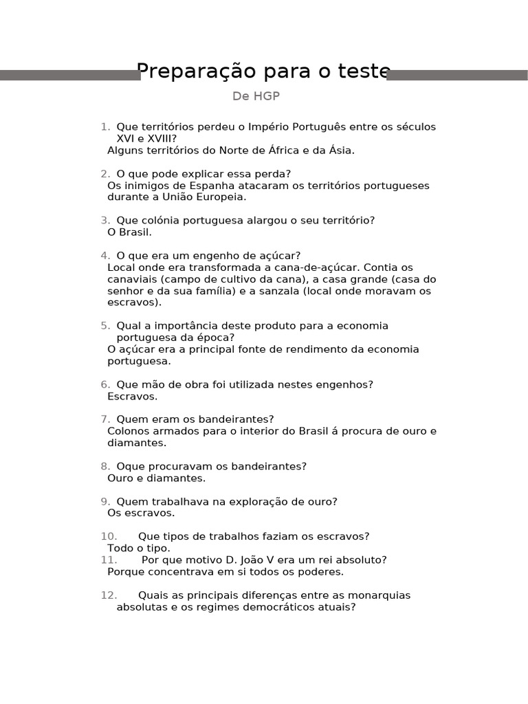 Preparação para o Teste de HGP | PDF