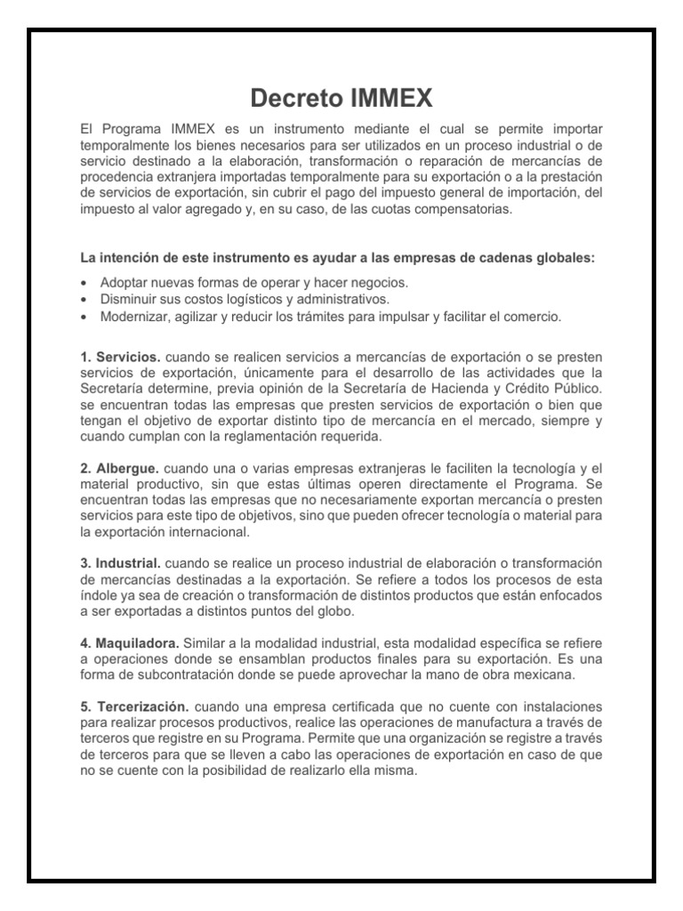 Decreto IMMEX | PDF