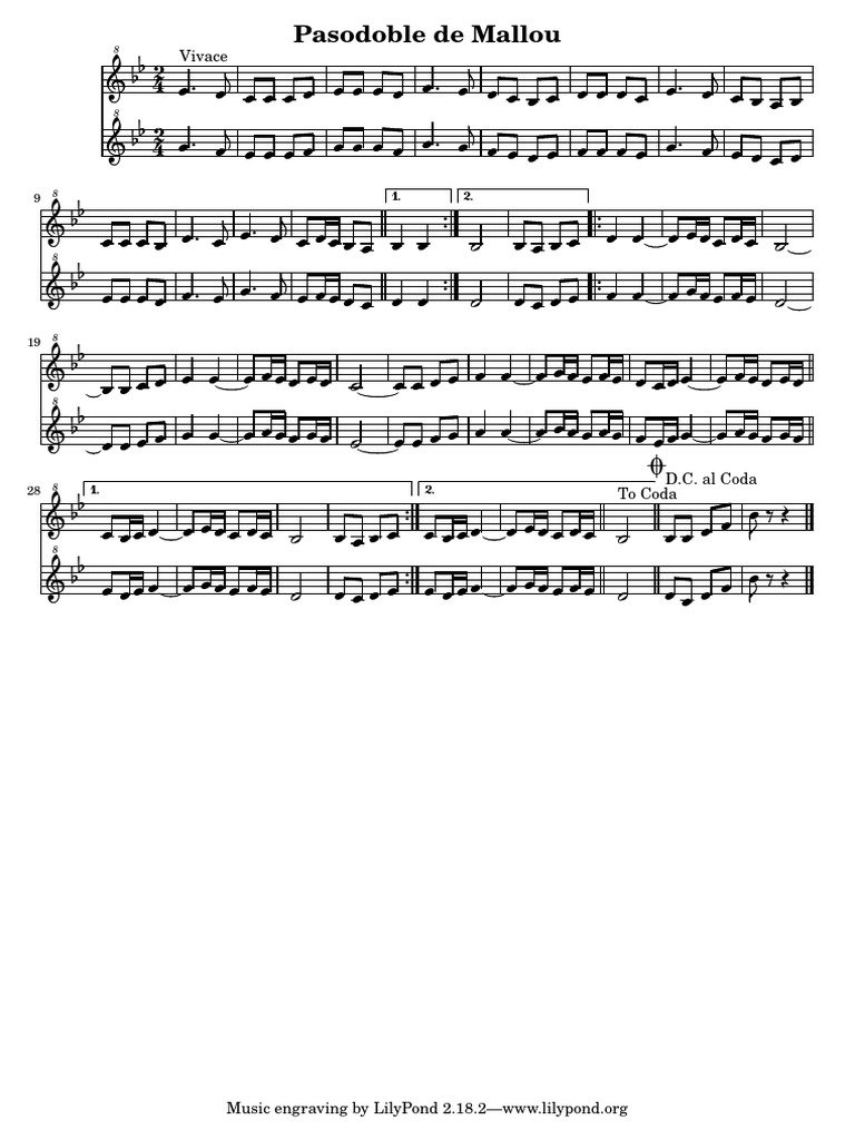 Pasodoble de Mallou - Partitura | PDF