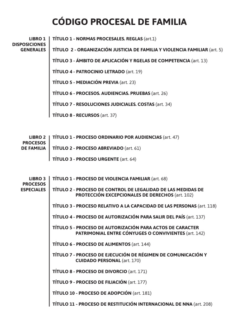 Código Procesal de Familia: Disposiciones y Procesos | PDF