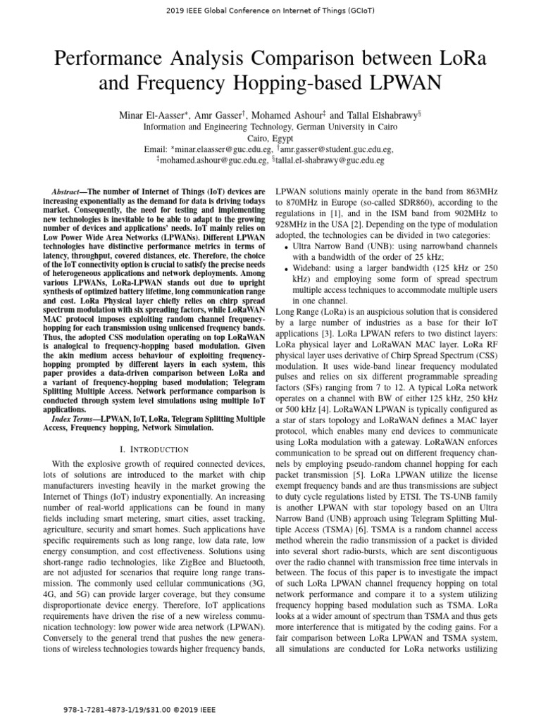 Performance Analysis Comparison Between LoRa | PDF