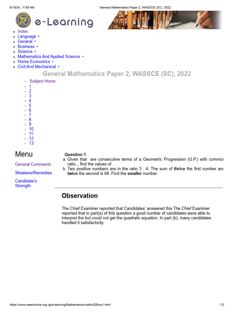 Wassce Waec 2022 Mathematics Paper 2 Past Questions and Answers PDF | PDF