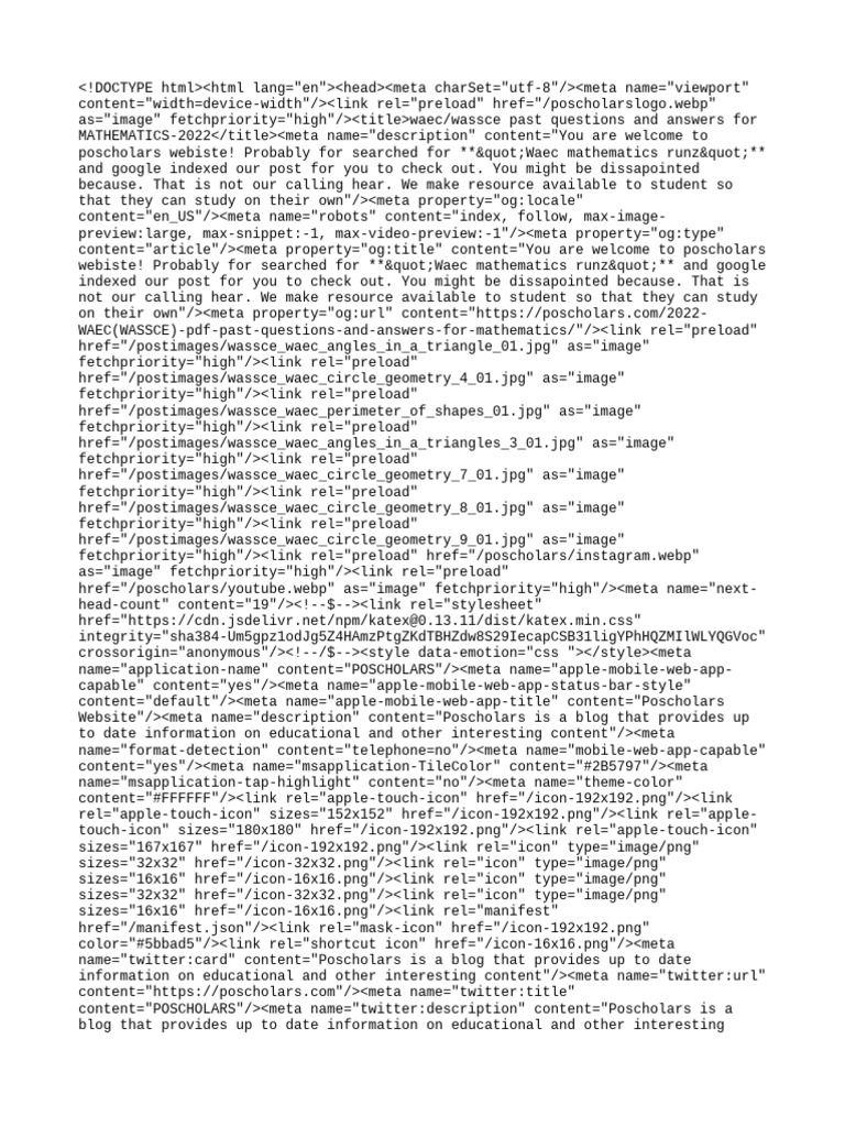 Waec - Wassce Past Questions and Answers For MATHEMATICS-2022 | PDF