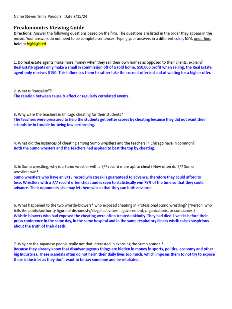 Freakonomics Questions | PDF