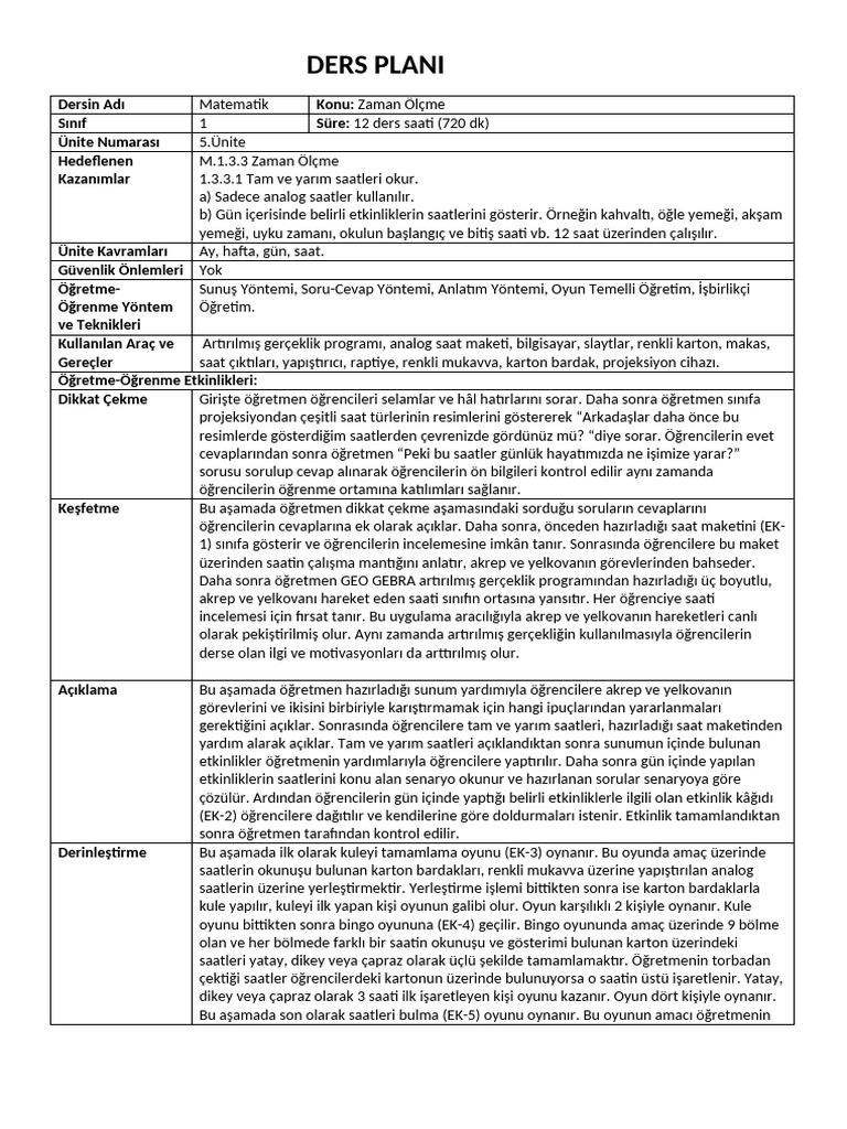 Matemati̇k Öğreti̇mi̇ Ders Plani 2 | PDF