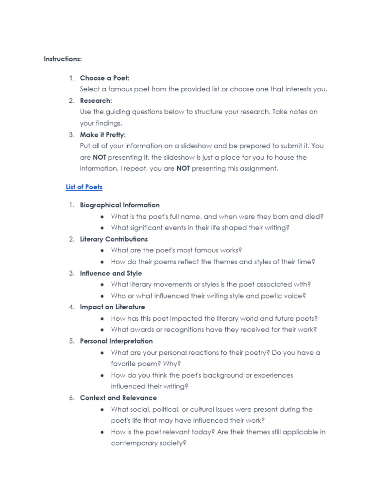 Poet Research Assignment | PDF