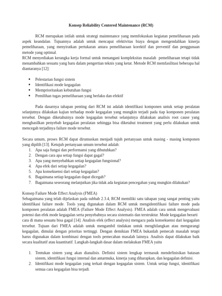 Konsep Reliability Centered Maintenance | PDF
