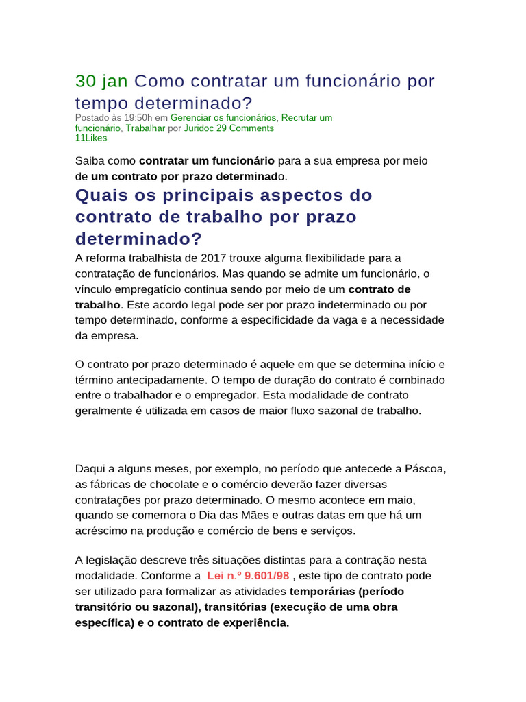 Contrato Trabalho Tempo Determinado | PDF