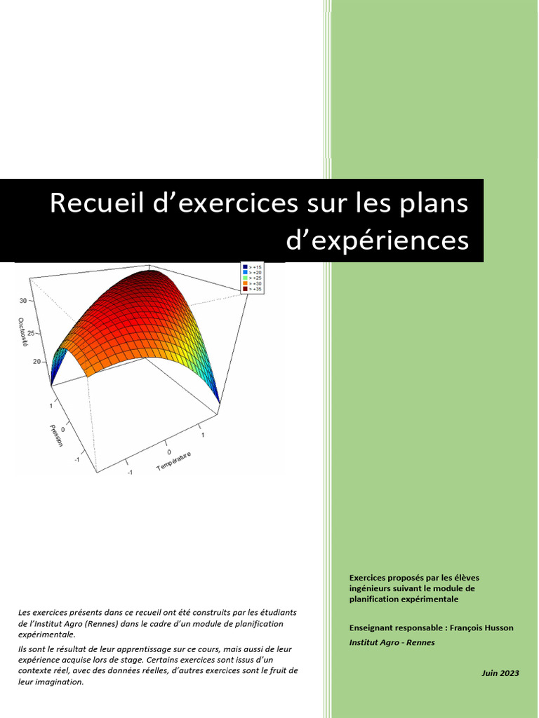 Recueil Exos Plans Expériences - 2023 | PDF