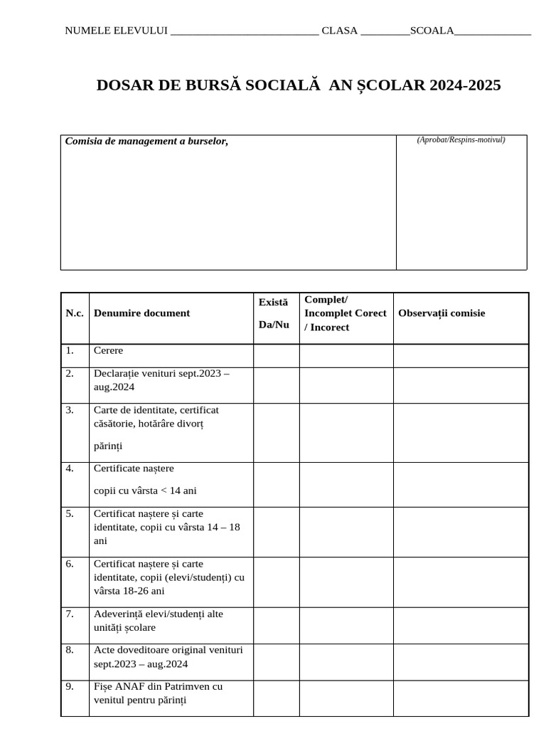 Lista Documente Dosar - Se Completeaza de Comisie | PDF