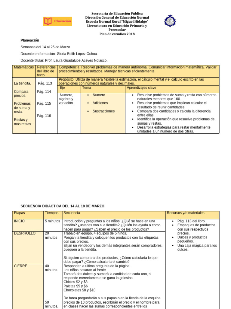 Planeacion Matematicas 4to Sem. | PDF