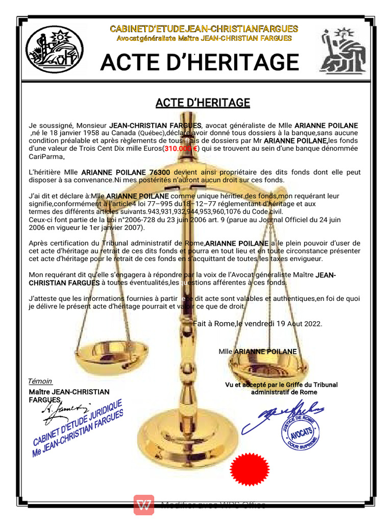 Acte D'héritage Français | PDF
