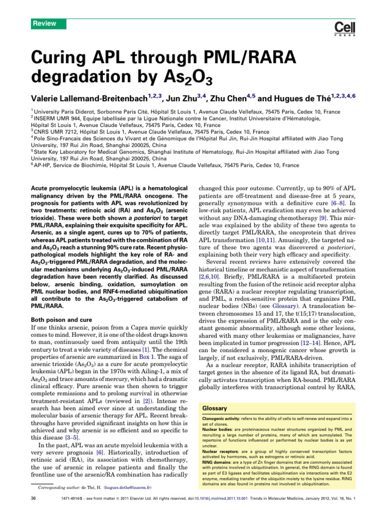 Curing APL Through PMLRARA Degradation by As2O3 | PDF