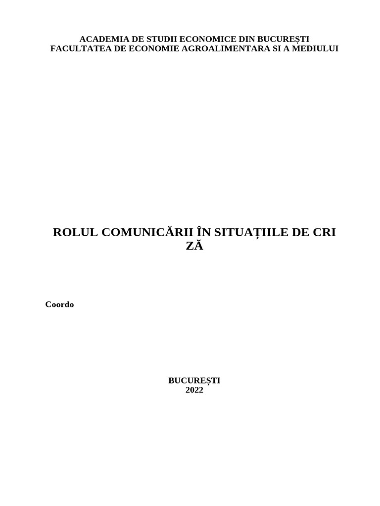 Rolul Comunicarii in Situatiile de Criza Finals | PDF