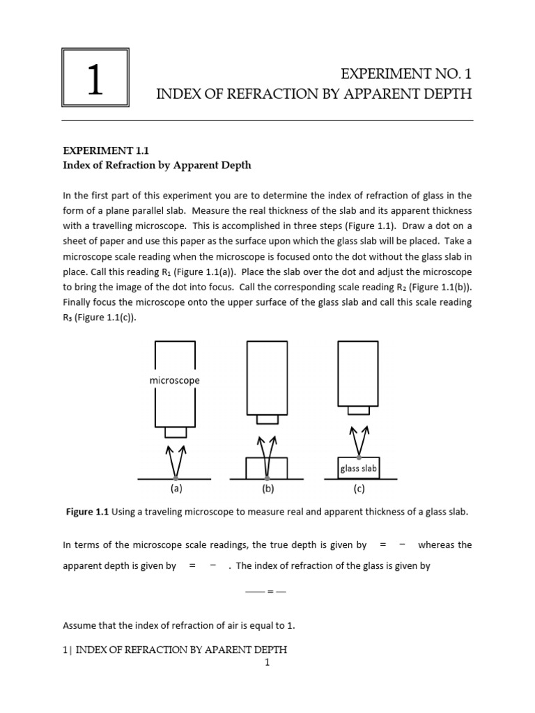 Index of Refraction Experiments Guide | PDF | Reflection (Physics ...