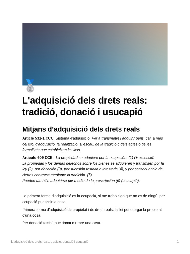 Ladquisici Dels Drets Reals Tradici Donaci I Usucapi | PDF