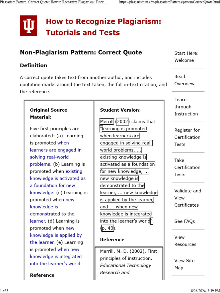 Non-Plagiarism Pattern Correct Quote | PDF