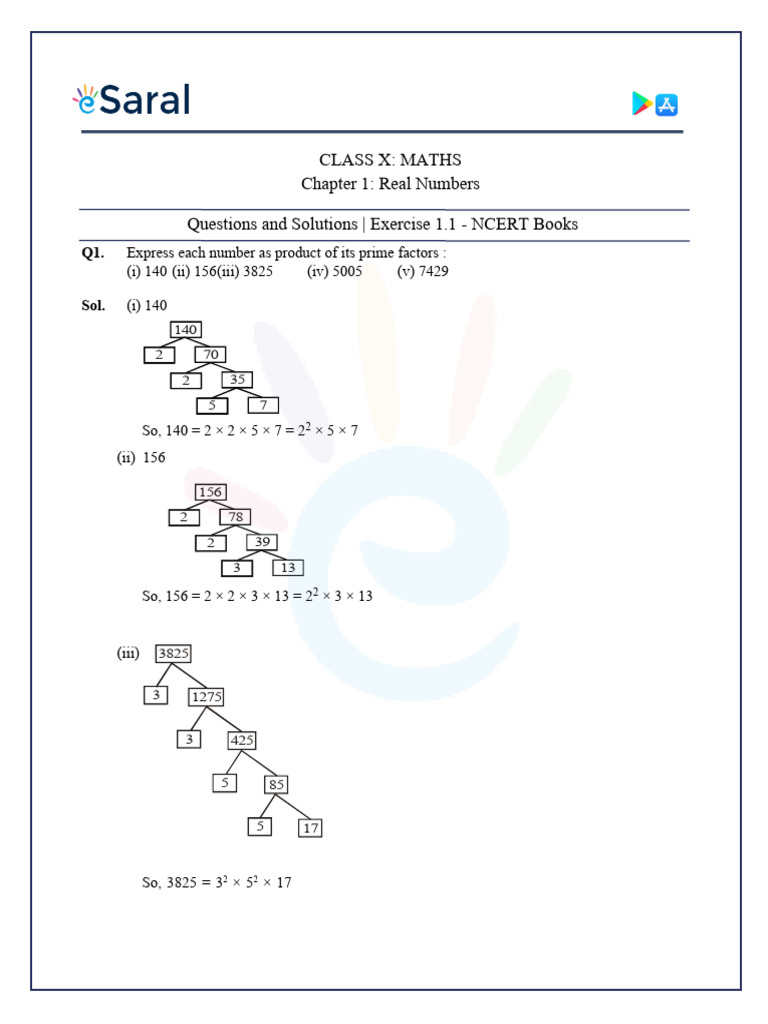 NCERT Solutions For Class 10 Maths Chapter 1 Real Numbers PDF | PDF ...