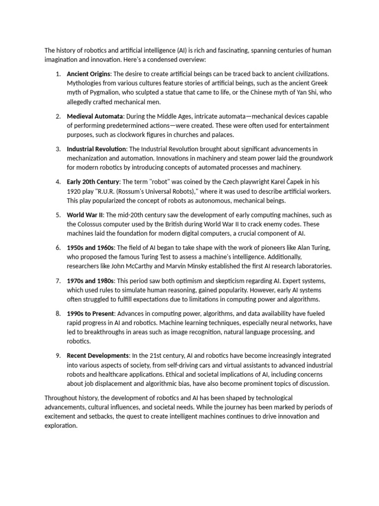 History of Robotics and AI Evolution | PDF | Artificial Intelligence ...