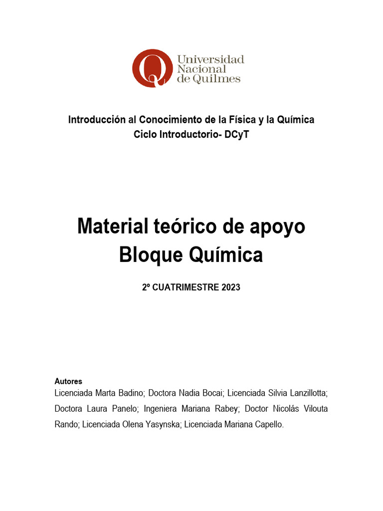 Material Teórico Química 2º Cuatrimestre 2023 - 075748 | PDF