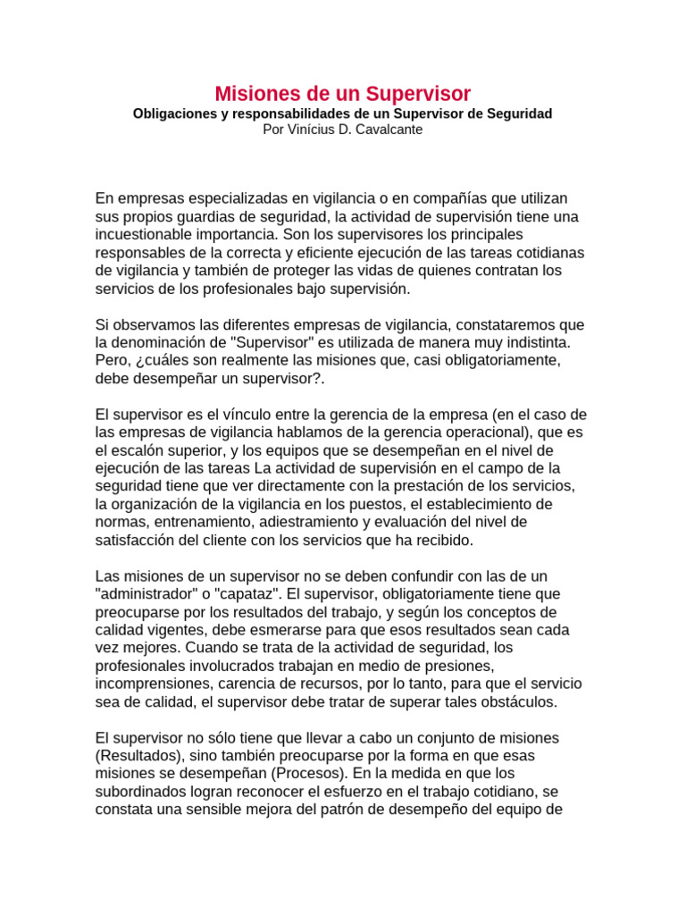 Funciones Clave del Supervisor de Seguridad | PDF | Policía | Negocios
