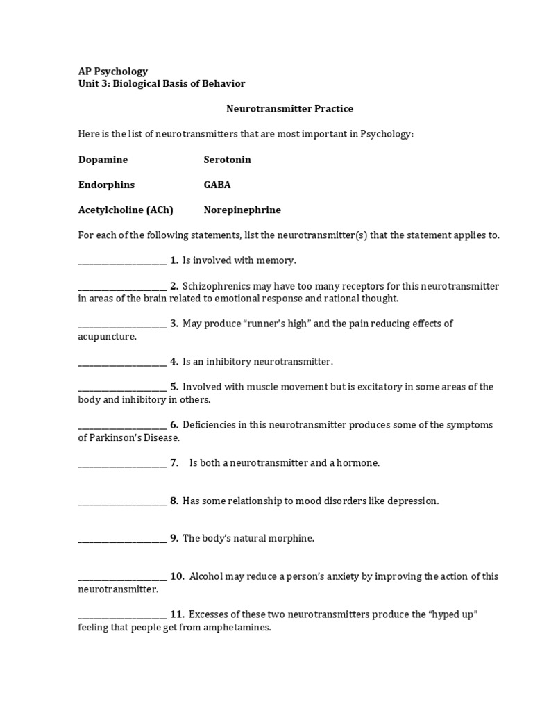 Neurotransmitter Practice | PDF