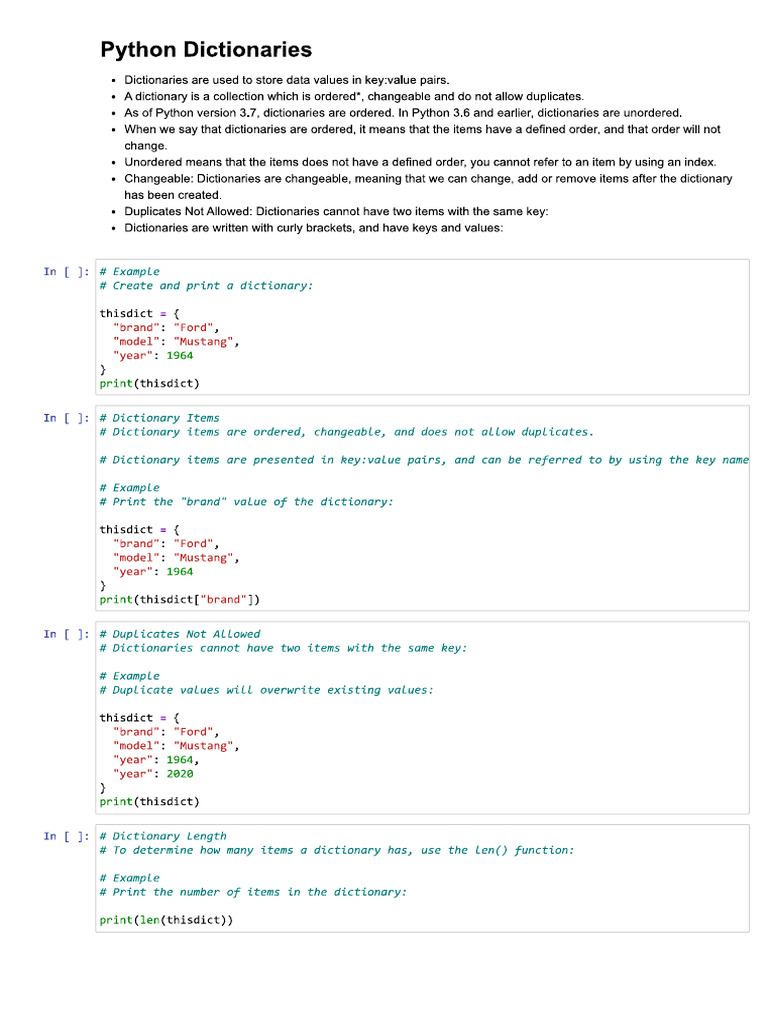 12.python Dictionaries | PDF