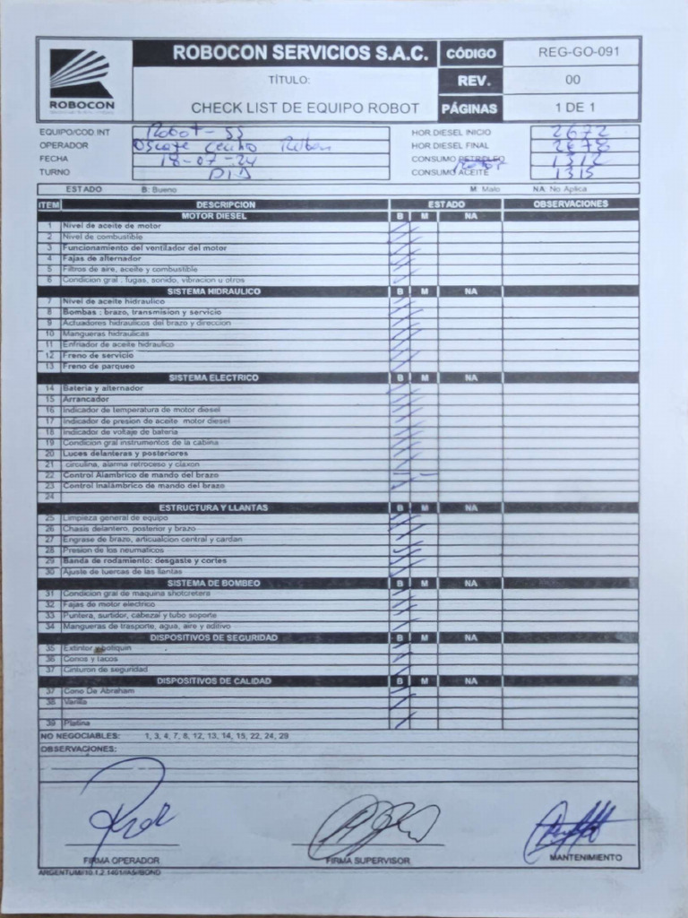 Checklist Robot | PDF